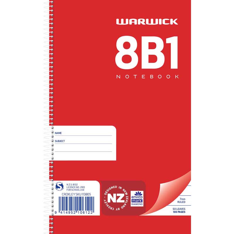 Warwick Notebook 8B1 50 Leaf Spiral Ruled 7mm 165x100mm - Kiwi Business