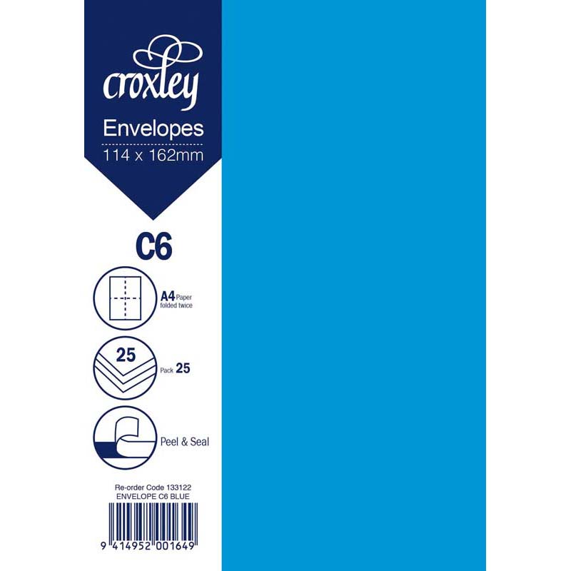 Croxley Envelope C6 Blue 114x162mm Pack 25 - Kiwi Business