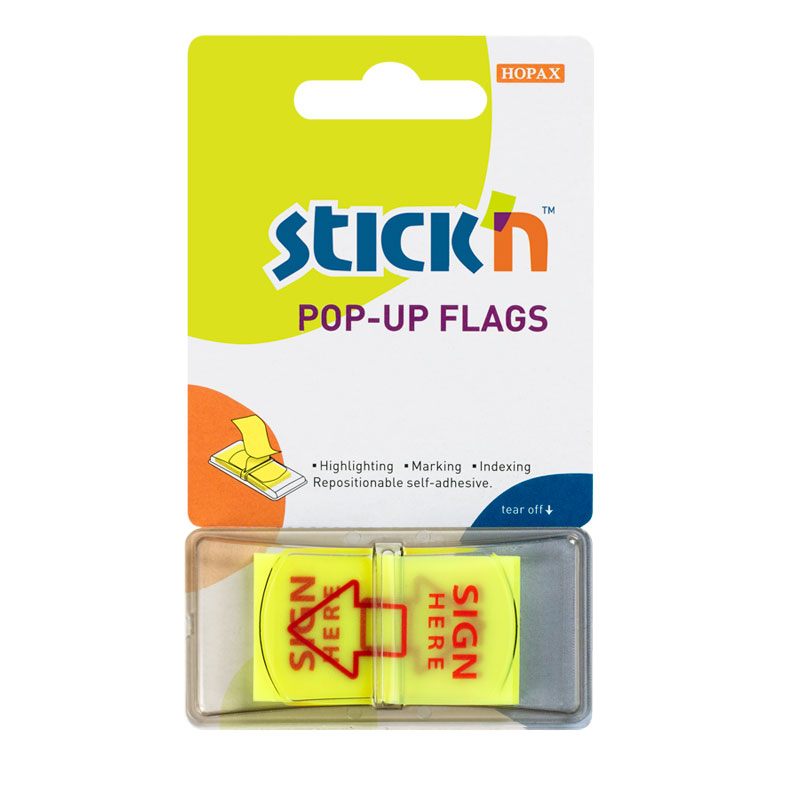 Stick'n Pop Up Flags Sign Here Yellow 45x25mm 50 Sheets - Kiwi Business