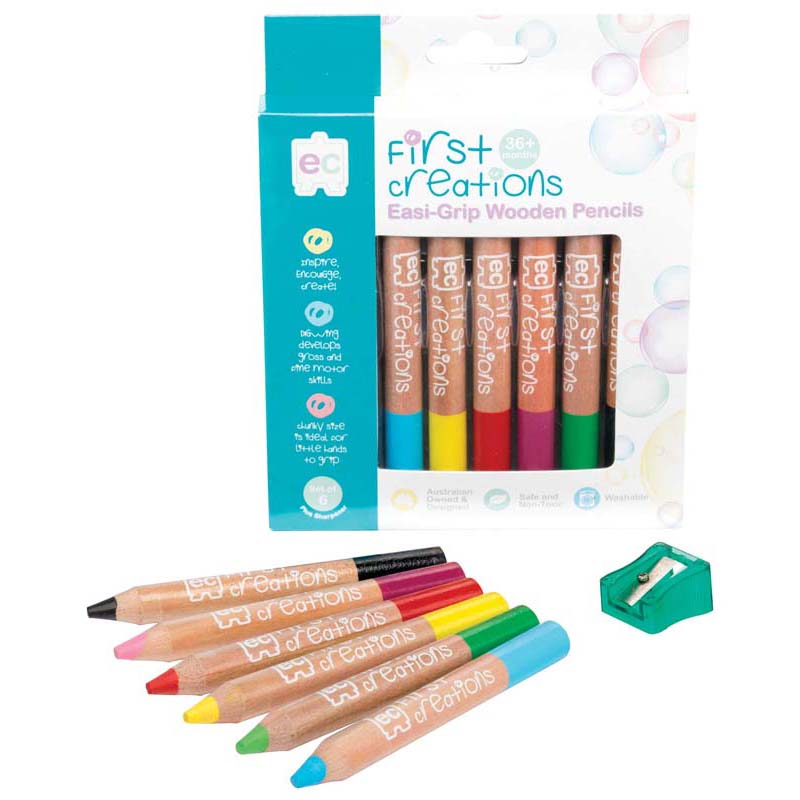 EC First Creations Easi-Grip Wooden Pencils Pack 6 - Kiwi Business