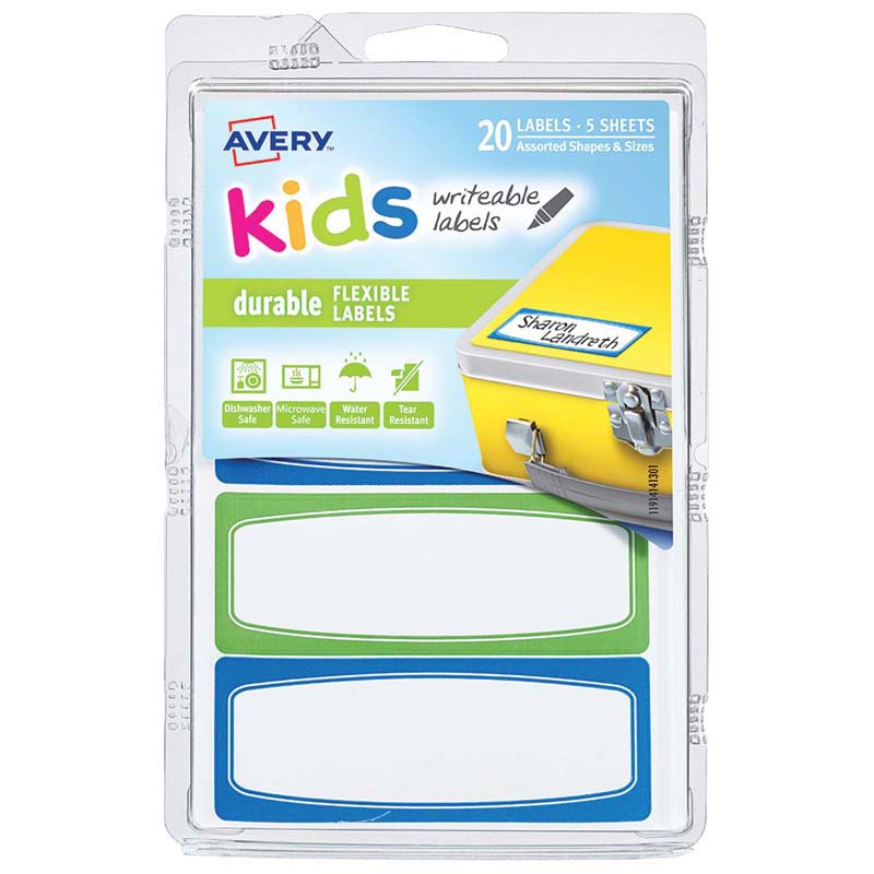 Avery Label Kids Durable Green Blue Border 89x32mm 4up 5 Sheets - Kiwi ...