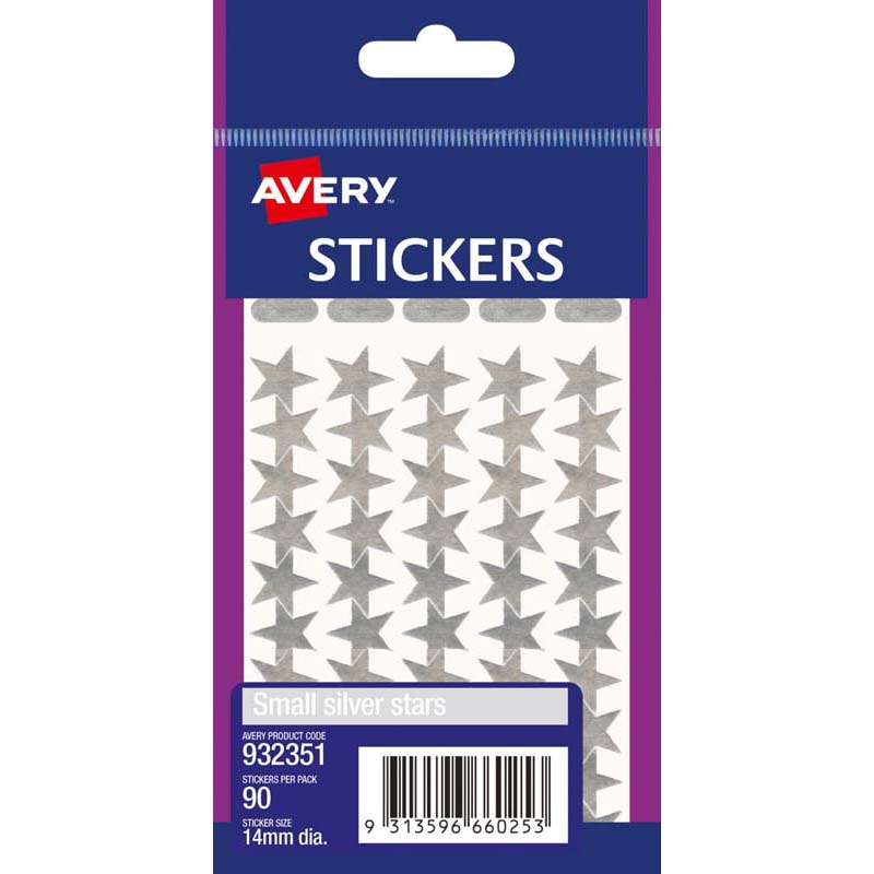 Avery Label Stars Small Silver 90 Pack - Kiwi Business