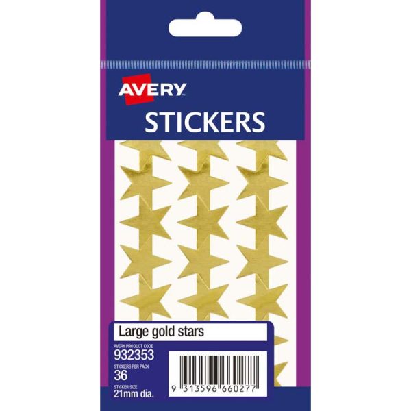 Avery Label Stars Large Gold 36 Pack - Kiwi Business