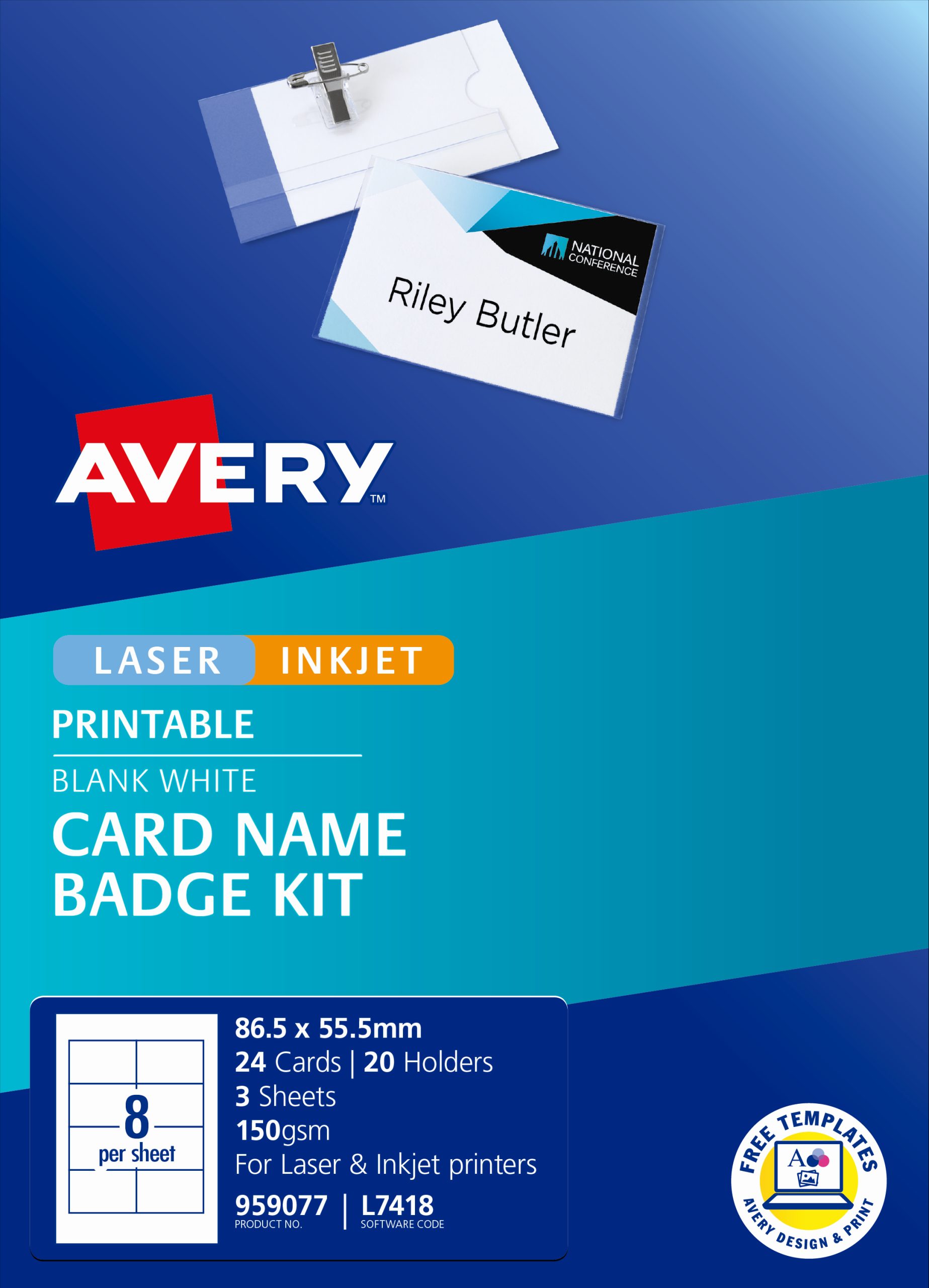 Avery Card Name Badges Kit 86.5x55.5mm 8up 3 Sheets Inkjet Laser - Kiwi ...