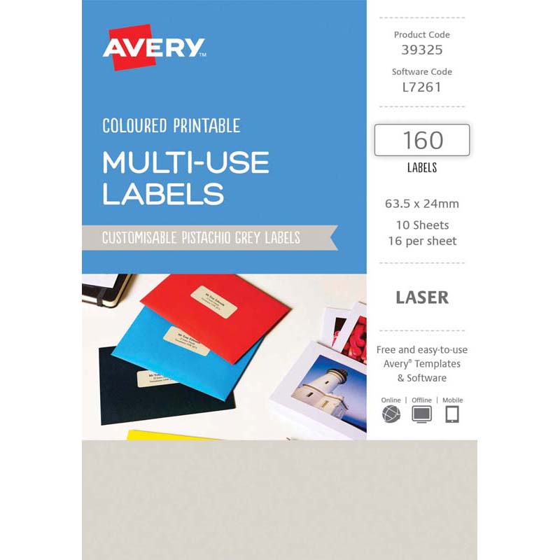 Avery Labels L7261 Pistachio 63.5x24mm A5 16up 10 Sheets - Kiwi Business