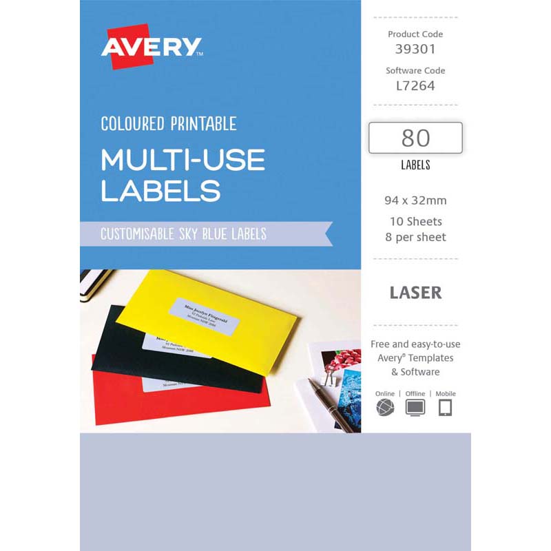 Avery Labels L7264 Sky Blue 32x94 A5 8up 10 Sheets - Kiwi Business