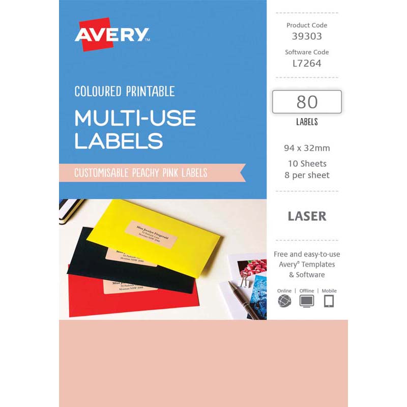 Avery Labels L7264 Peach 32x94 A5 8up 10 Sheets - Kiwi Business