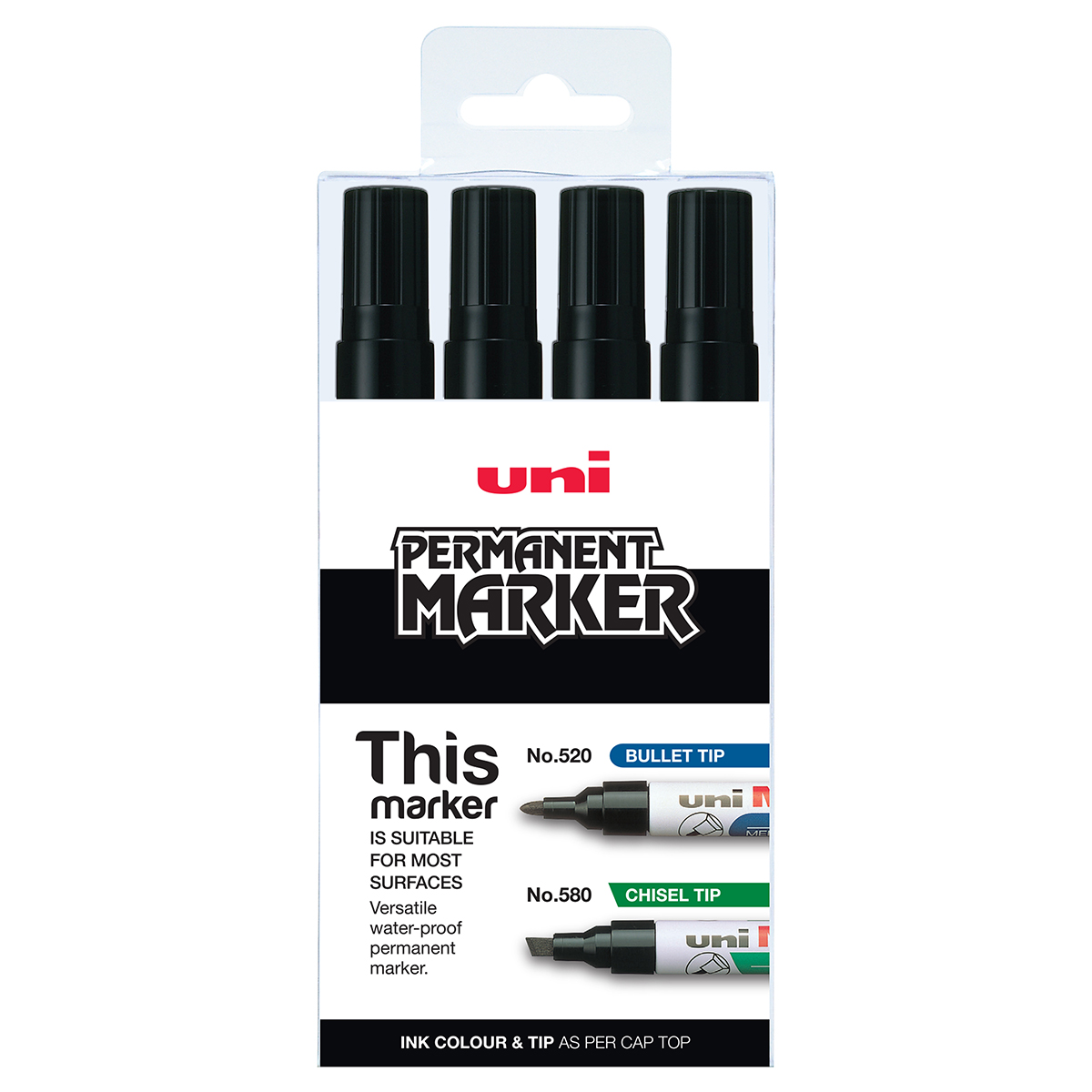 Uni Permanent Bullet Tip Marker 4 Piece Black 520 - Kiwi Business