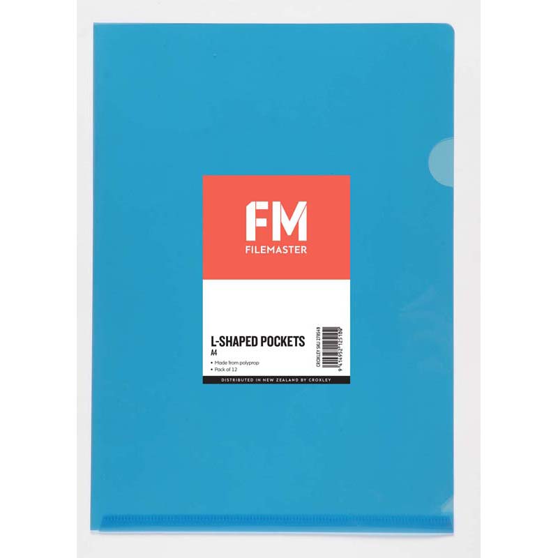 FM Pocket L Shape Clear A4 Blue 12 Pack Hangsell - Kiwi Business