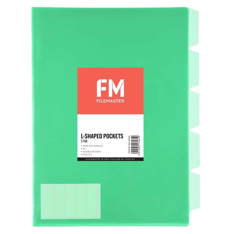 FM Pocket L Shape 5 Tab A4 Green 5 Pack - Kiwi Business