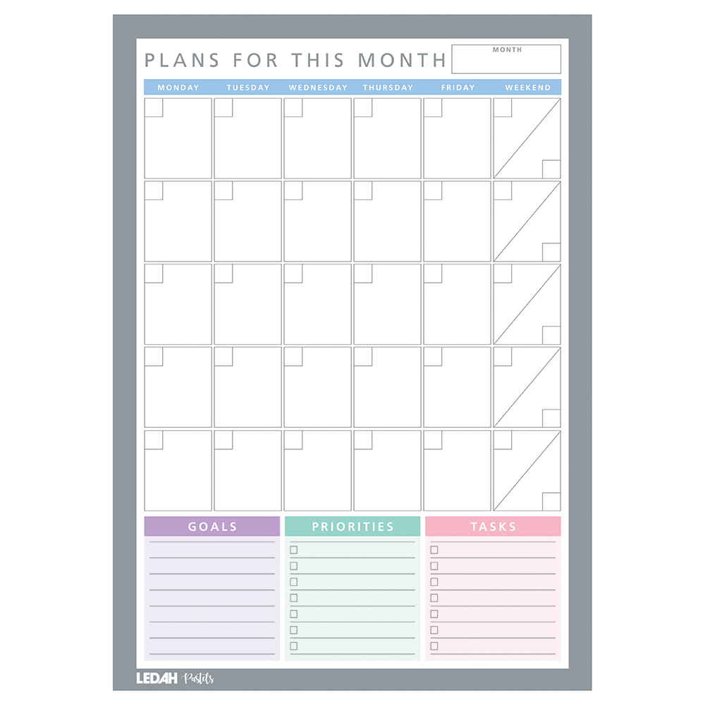 Ledah Pastels Monthly Desk Planner A4 20 Sheets - Kiwi Business