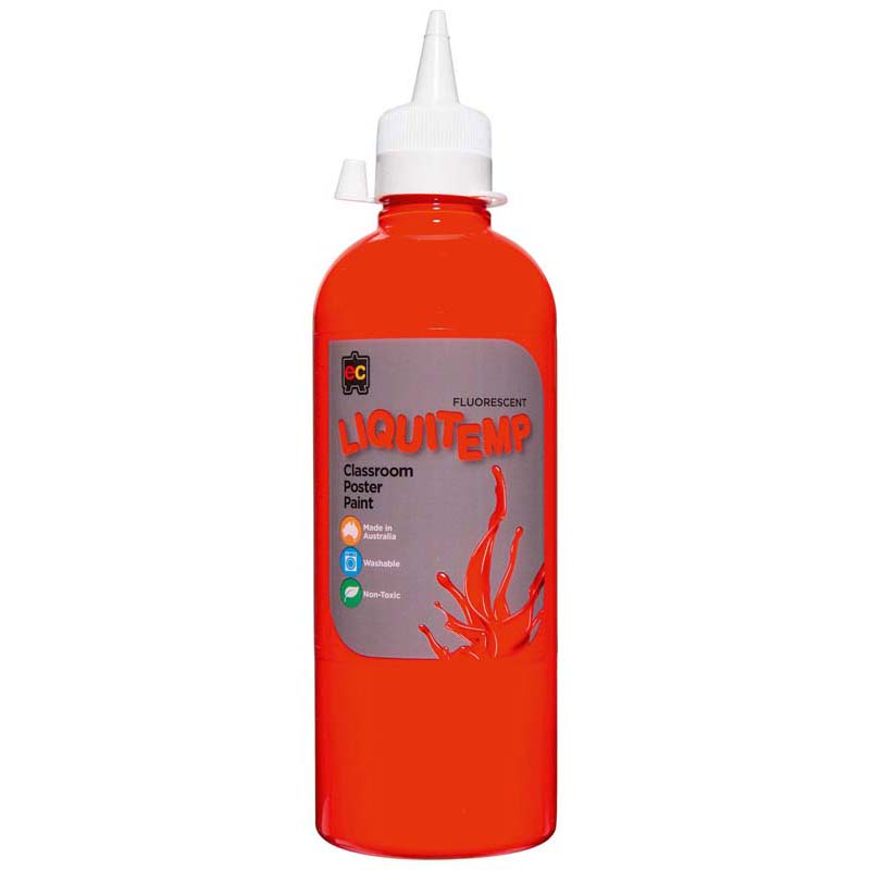 Fluoro Liquitemp Poster Paint 500ml Red - Kiwi Business