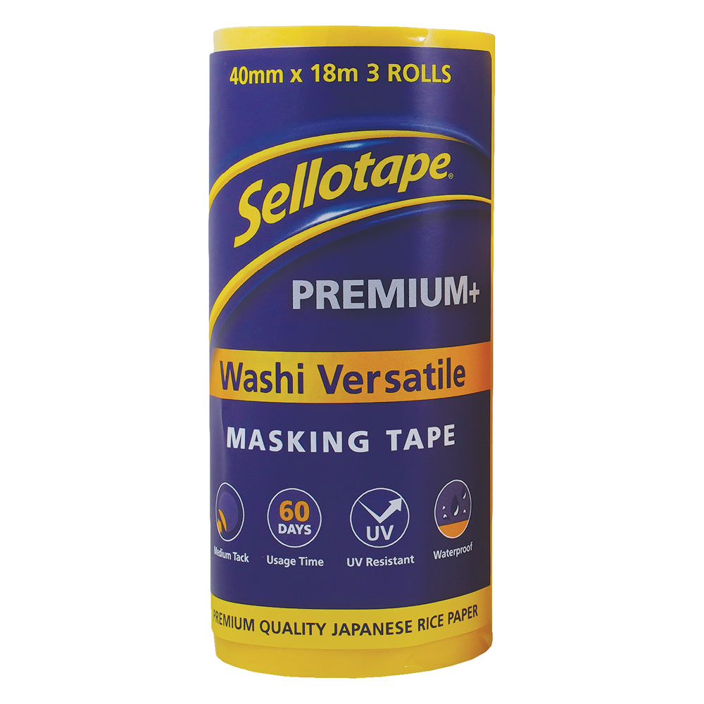 Sellotape Washi Yellow 40mmx18m Small Core 3 Pack - Kiwi Business