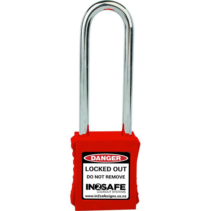 IN2SAFE Lockout Padlock - Long - Keyed Different-VLP701 Red - Kiwi Business